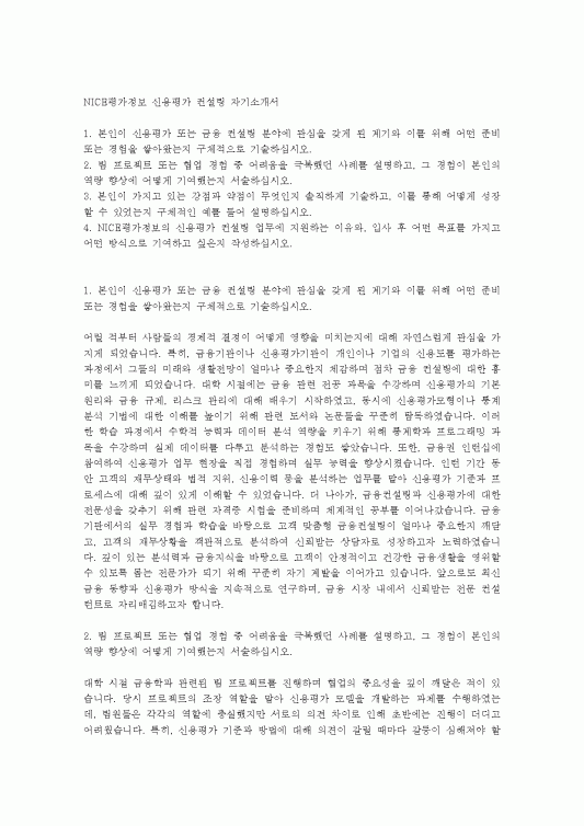 NICE평가정보 신용평가 컨설팅 자기소개서