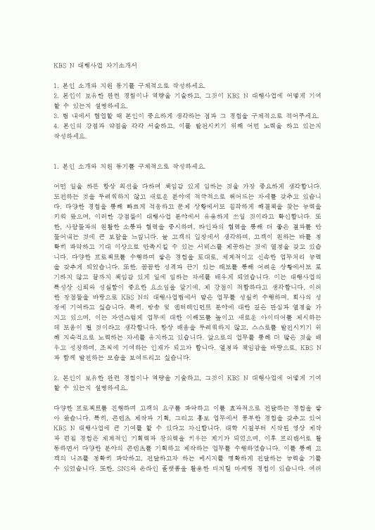 KBS N 대행사업 자기소개서