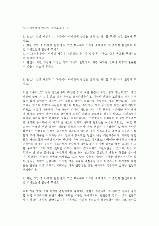 NICE피앤아이 마케팅 자기소개서 (1)