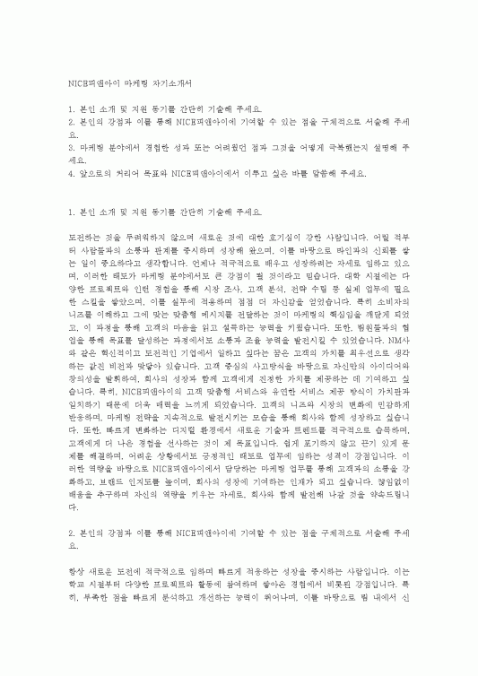 NICE피앤아이 마케팅 자기소개서