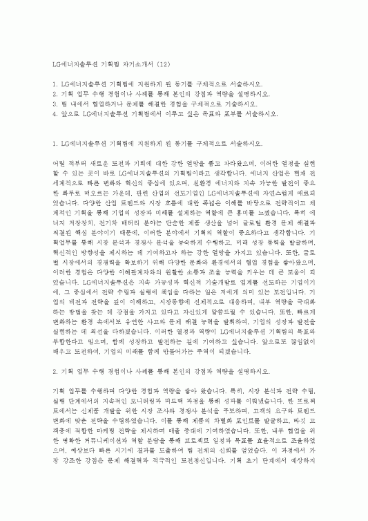 LG에너지솔루션 기획팀 자기소개서 (12)
