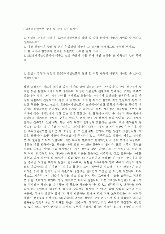 SM엔터테인먼트 촬영 및 작업 자기소개서