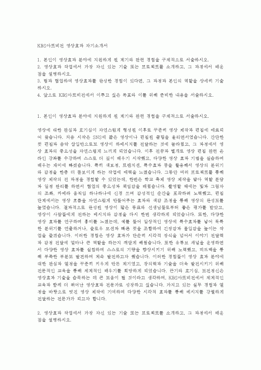 KBS아트비전 영상효과 자기소개서