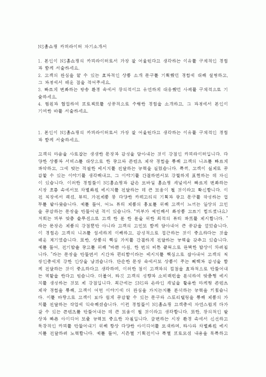 NS홈쇼핑 카피라이터 자기소개서