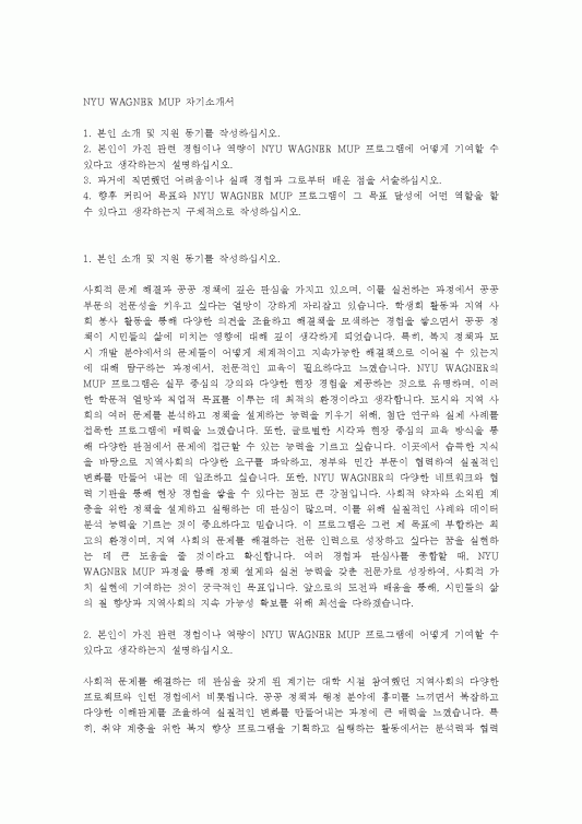 NYU WAGNER MUP 자기소개서