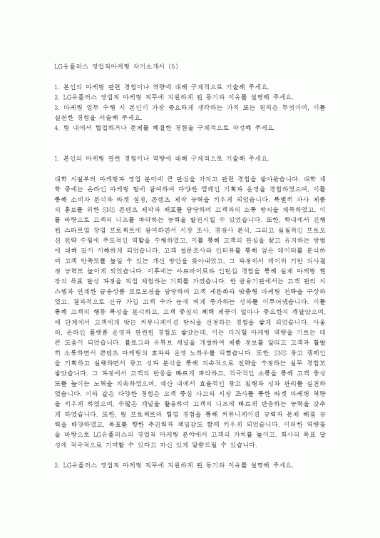LG유플러스 영업직마케팅 자기소개서 (5)