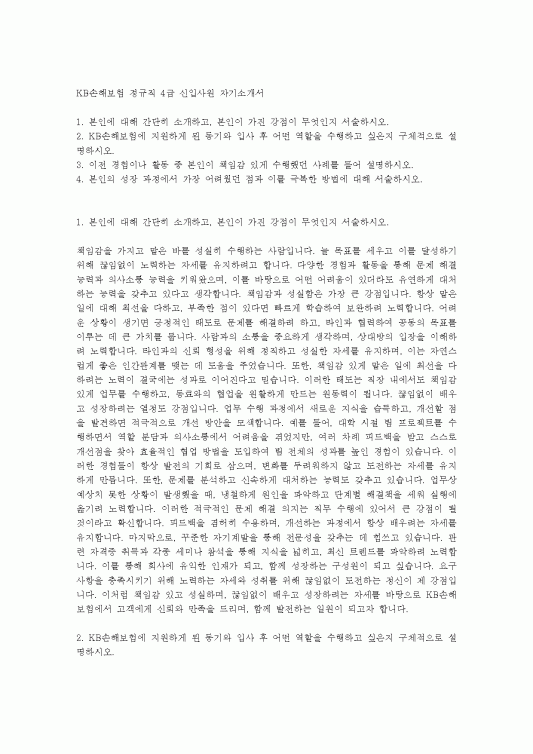 KB손해보험 정규직 4급 신입사원 자기소개서