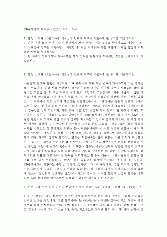 KB손해사정 의료심사 간호사 자기소개서