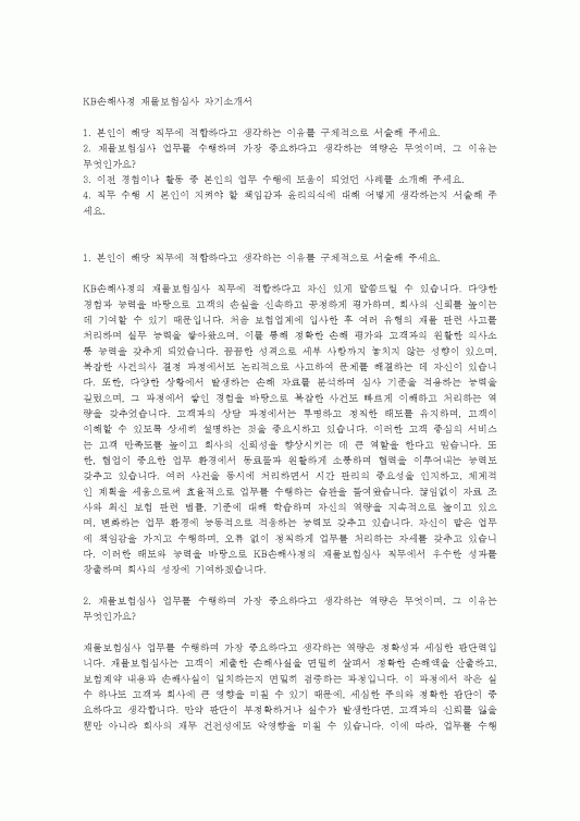 KB손해사정 재물보험심사 자기소개서