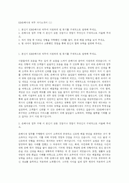 KB손해사정 직무 자기소개서 (1)