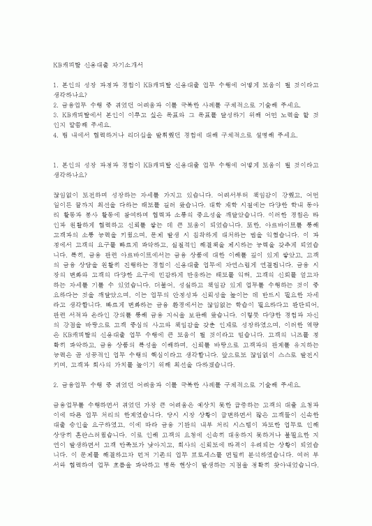 KB캐피탈 신용대출 자기소개서