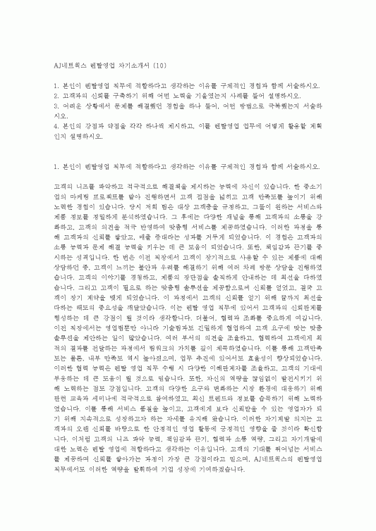 AJ네트웍스 렌탈영업 자기소개서 (10)
