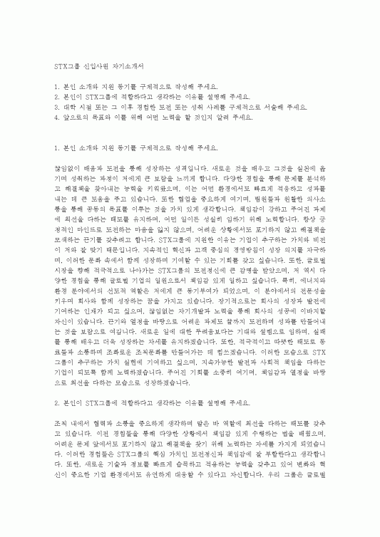 STX그룹 신입사원 자기소개서