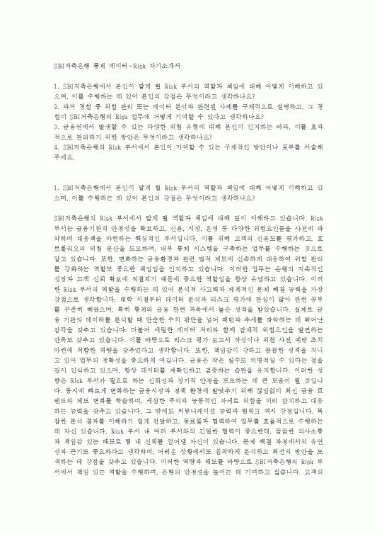 SBI저축은행 통계 데이터-Risk 자기소개서