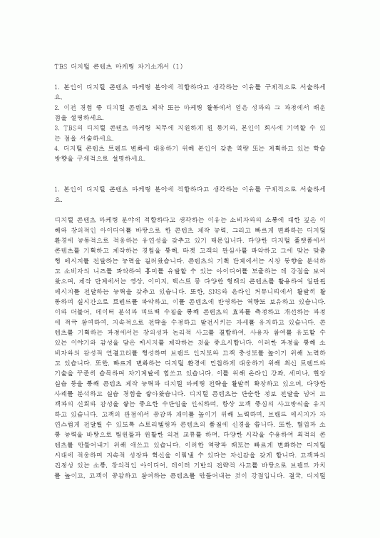 TBS 디지털 콘텐츠 마케팅 자기소개서 (1)