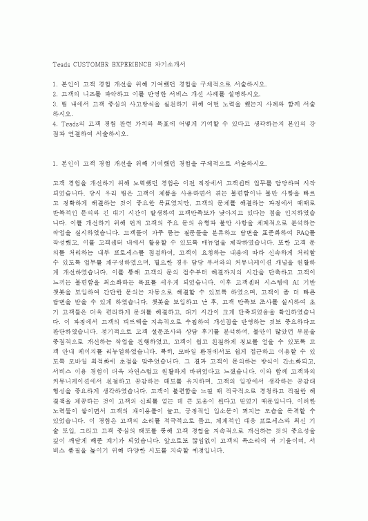 Teads CUSTOMER EXPERIENCE 자기소개서