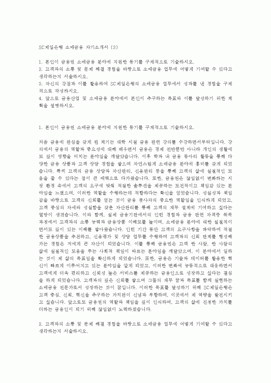 SC제일은행 소매금융 자기소개서 (3)