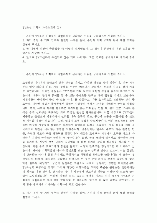 TV조선 기획직 자기소개서 (1)
