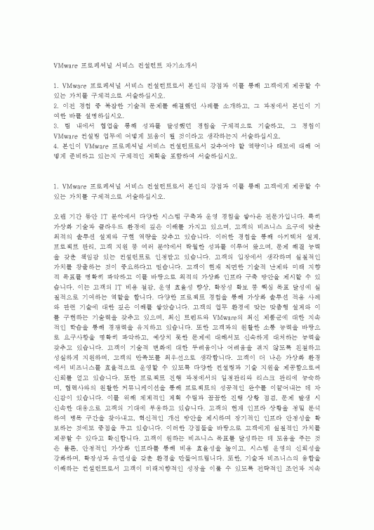 VMware 프로페셔널 서비스 컨설턴트 자기소개서