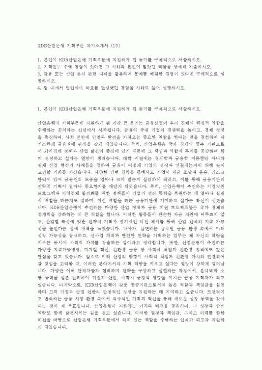 KDB산업은행 기획부문 자기소개서 (19)