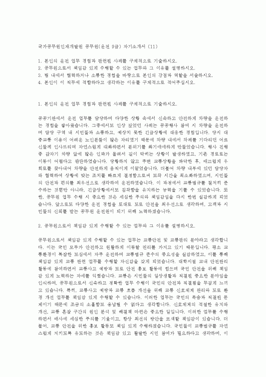 국가공무원인재개발원 공무원(운전 9급) 자기소개서 (11)