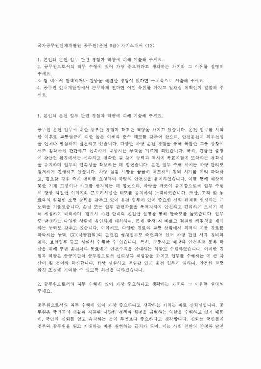 국가공무원인재개발원 공무원(운전 9급) 자기소개서 (12)