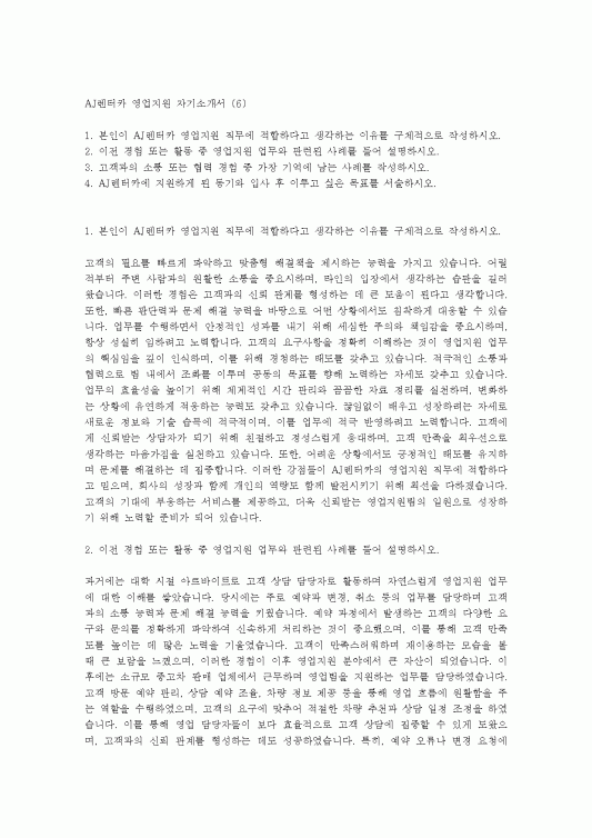 AJ렌터카 영업지원 자기소개서 (6)