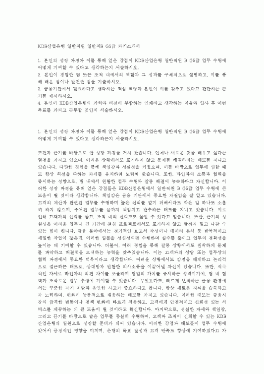 KDB산업은행 일반직원 일반직B G5급 자기소개서