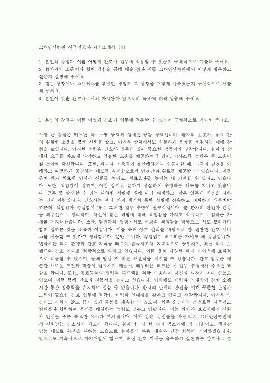 고대안산병원 신규간호사 자기소개서 (3)