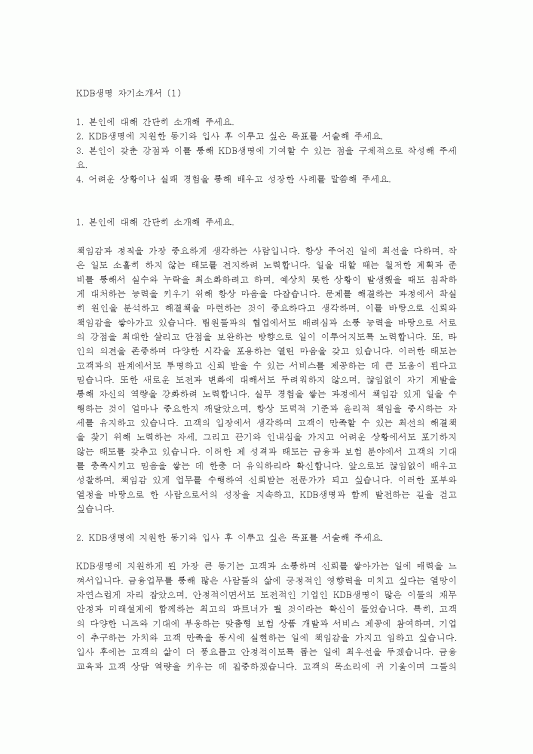 KDB생명 자기소개서 (1)