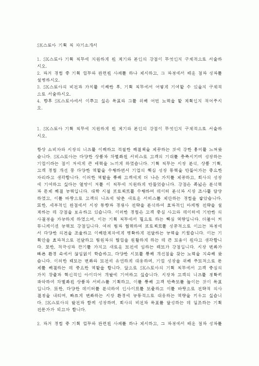 SK스토아 기획 직 자기소개서