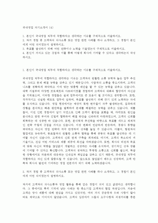 국내영업 자기소개서 (4)