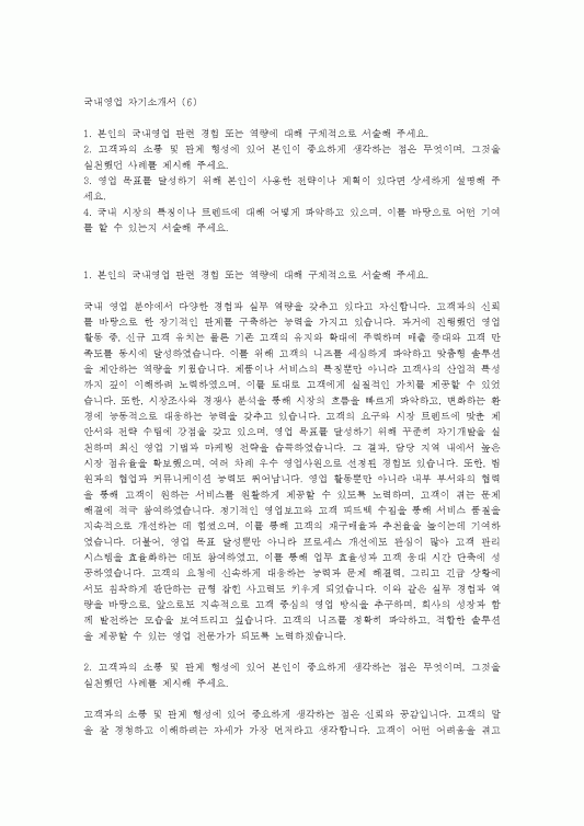 국내영업 자기소개서 (6)