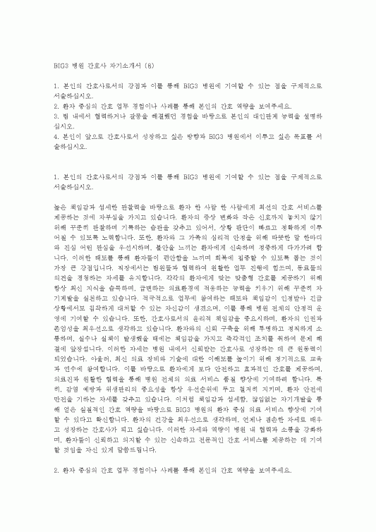 BIG3 병원 간호사 자기소개서 (8)