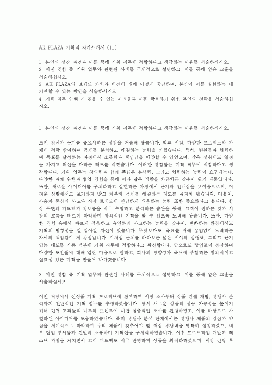 AK PLAZA 기획직 자기소개서 (11)