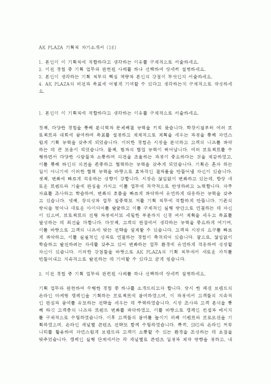 AK PLAZA 기획직 자기소개서 (16)