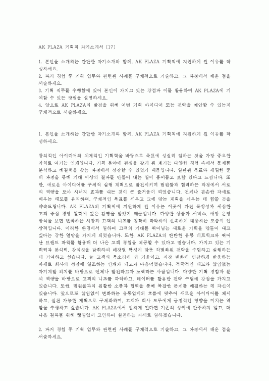 AK PLAZA 기획직 자기소개서 (17)