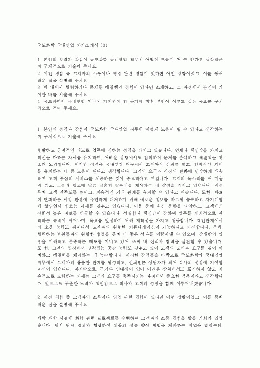 국도화학 국내영업 자기소개서 (3)