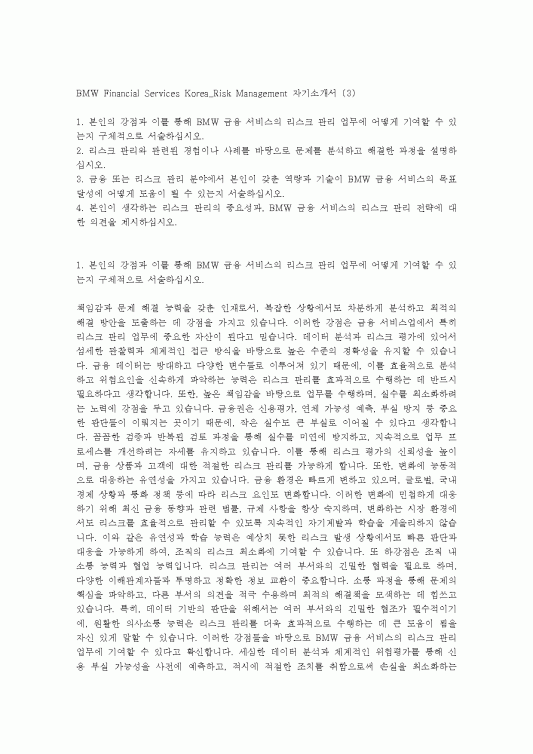 BMW Financial Services Korea_Risk Management 자기소개서 (3)