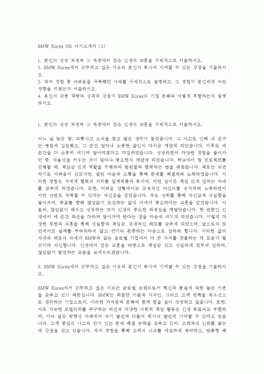 BMW Korea HR 자기소개서 (2)