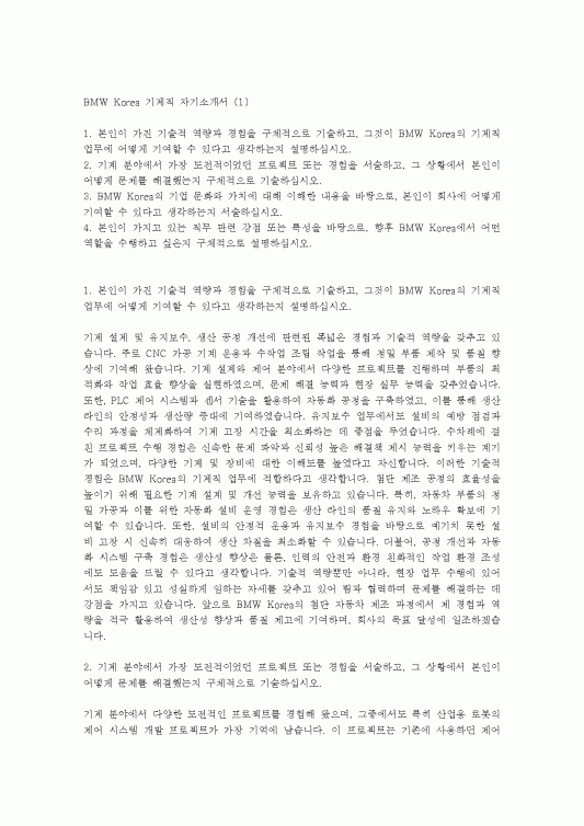 BMW Korea 기계직 자기소개서 (1)