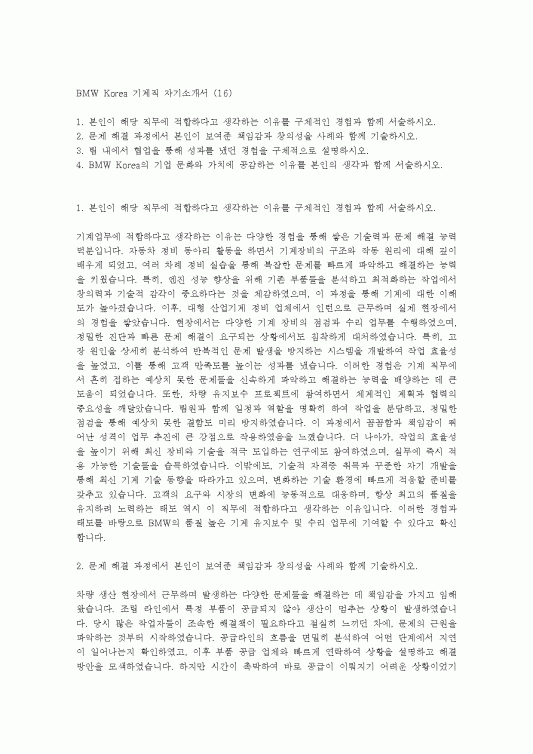 BMW Korea 기계직 자기소개서 (16)