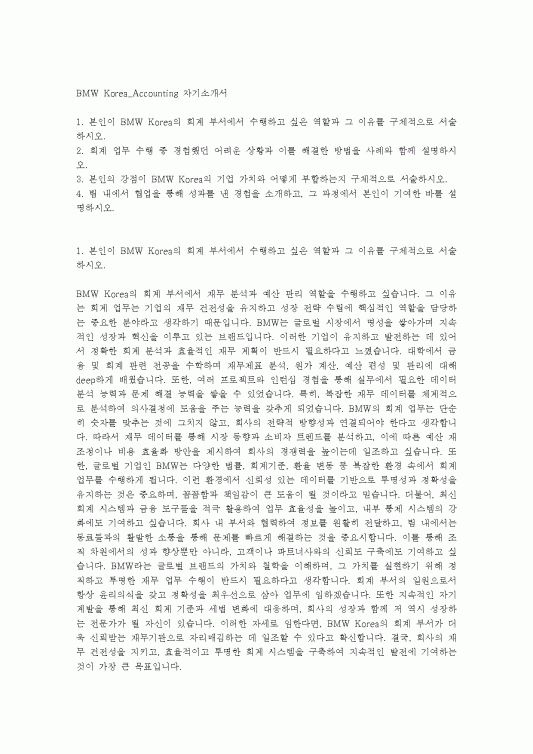 BMW Korea_Accounting 자기소개서