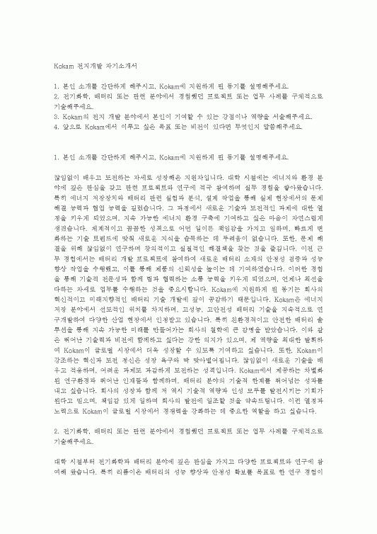Kam 전지개발 자기소개서