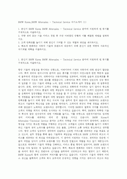 BMW Korea_BMW Aftersales - Technical Service 자기소개서 (1)