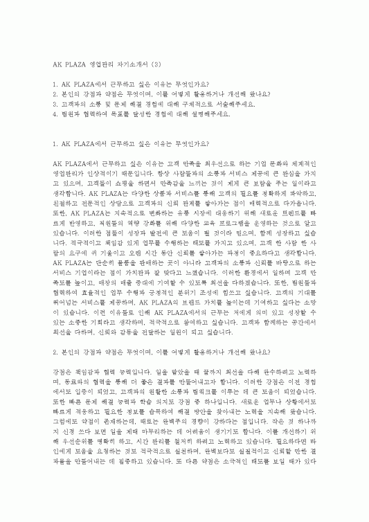 AK PLAZA 영업관리 자기소개서 (3)