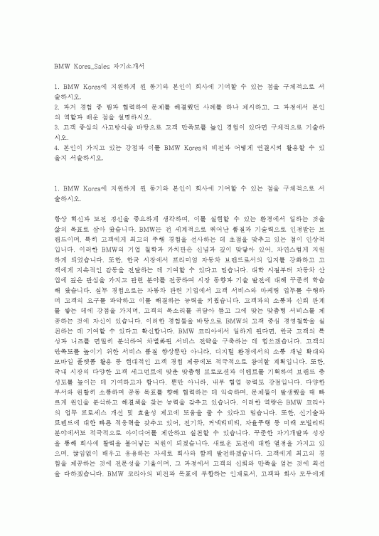 BMW Korea_Sales 자기소개서