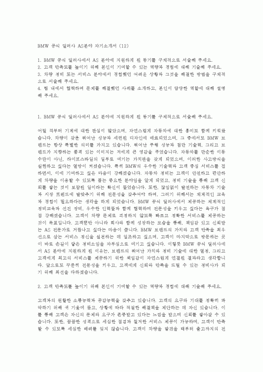 BMW 공식 딜러사 AS분야 자기소개서 (12)