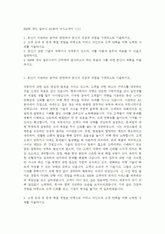 BMW 공식 딜러사 AS분야 자기소개서 (13)