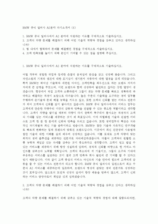 BMW 공식 딜러사 AS분야 자기소개서 (6)